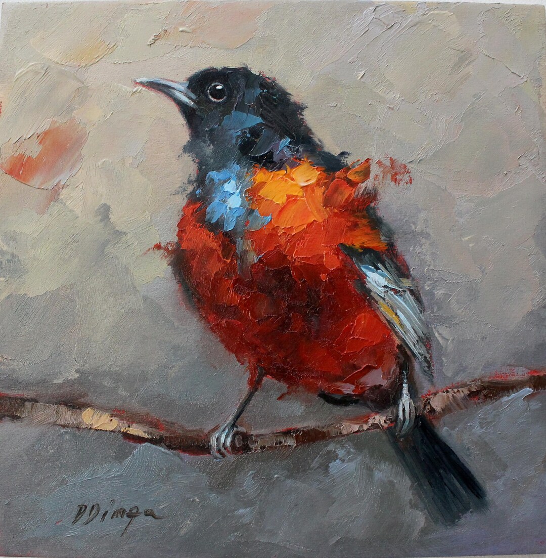Baltimore Oriole Bird Oil Original Painting on Cardboard Texture Art by ...