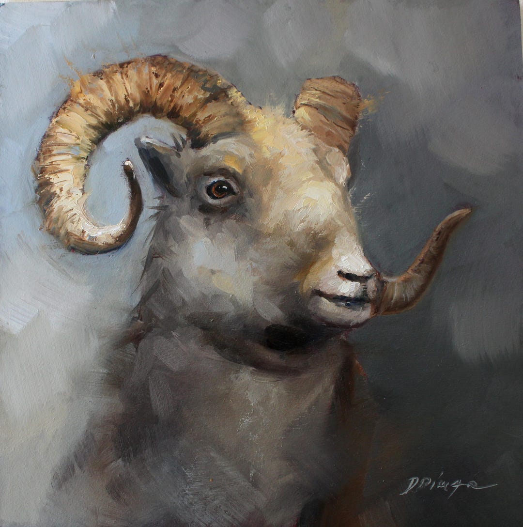 Bighorn Sheep Oil Original Painting on Cardboard Texture Art by Daiga ...