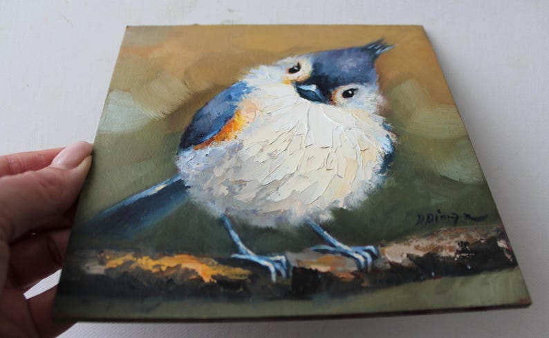 Original Custom Tufted Titmouse Bird Oil Painting by Daiga Dimza Bright ...