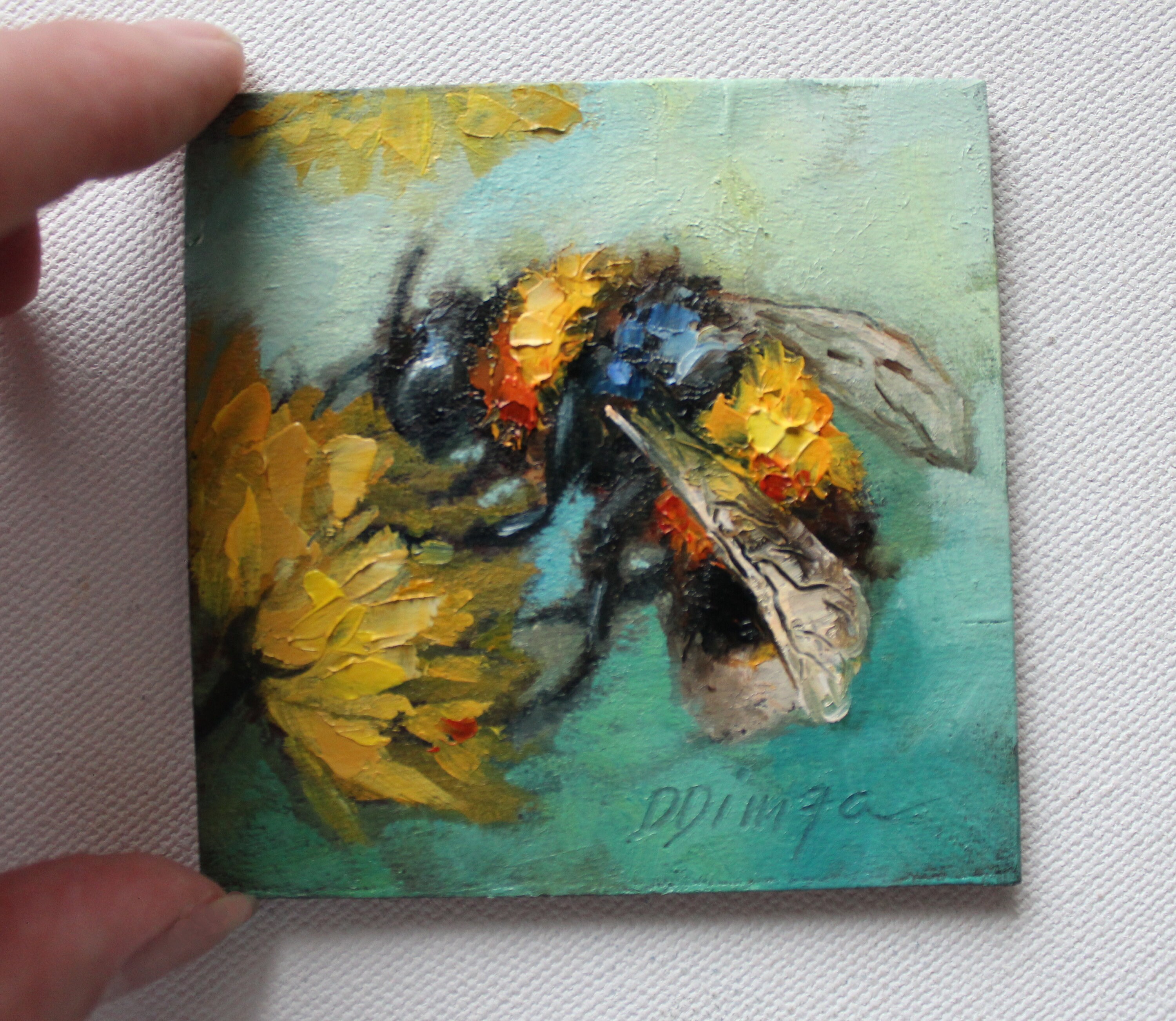 Original CUSTOM Bumblebee Oil Painting by Daiga Dimza Bright Colorful ...