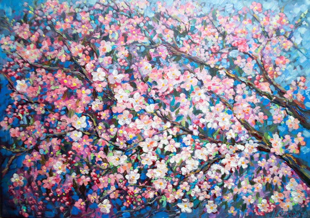 Large Blooming Tree Painting Original Canvas Oil Flowers Texture ...