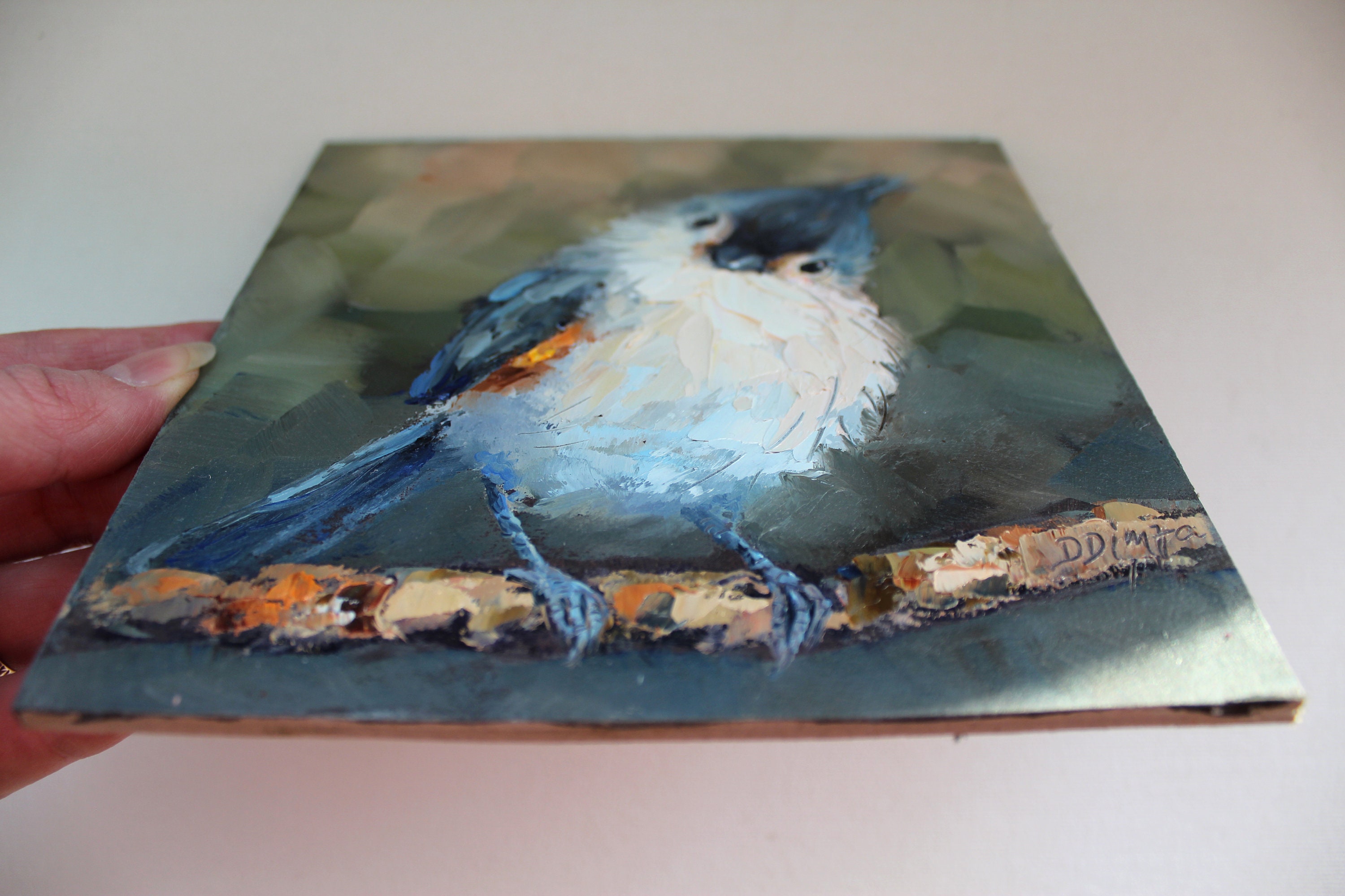 Original Custom Tufted Titmouse bird oil painting by Daiga sold by Cat ...