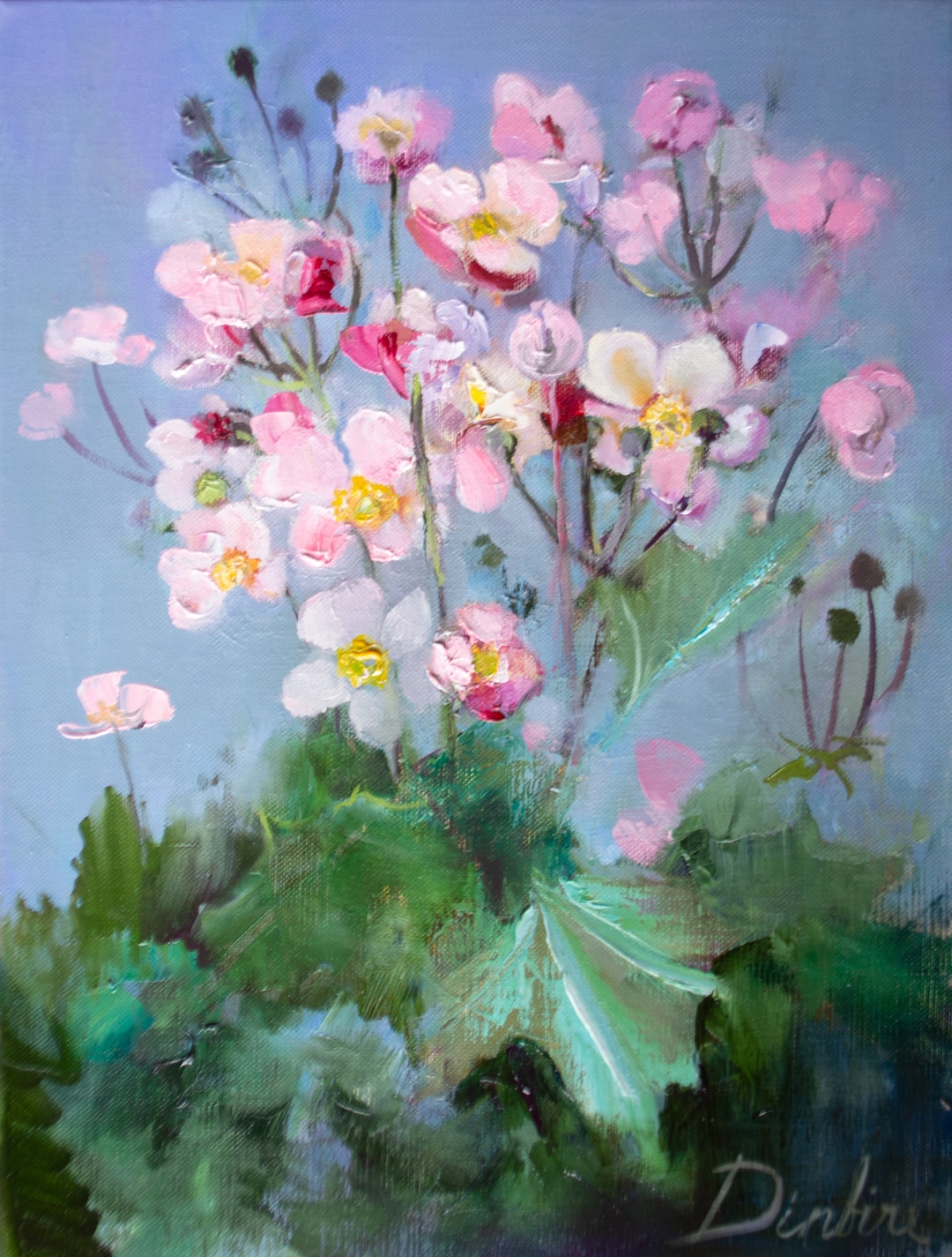 Pink Flowers Painting Original Canvas Oil Colorful Light Floral Bouquet ...