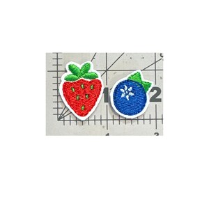Mini Strawberry and Blueberry Iron on Patches - Embroidered Applique (2 ...