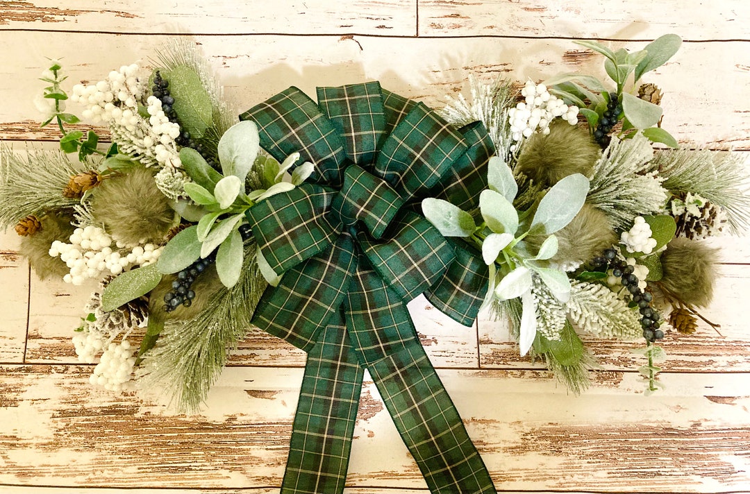 Winter Door Swag, Rustic Over the Door Swag, Farmhouse Mixed Greenery ...