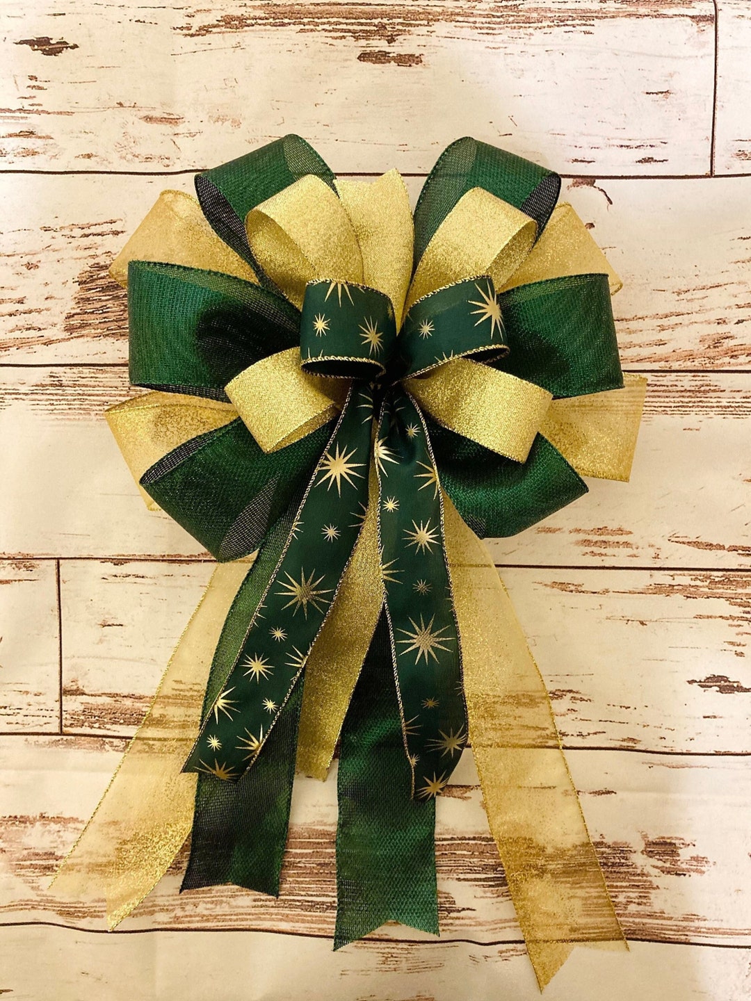 Emerald Green Gold Bow, Holiday Bow, St. Patricks Day Bow, Wreath ...