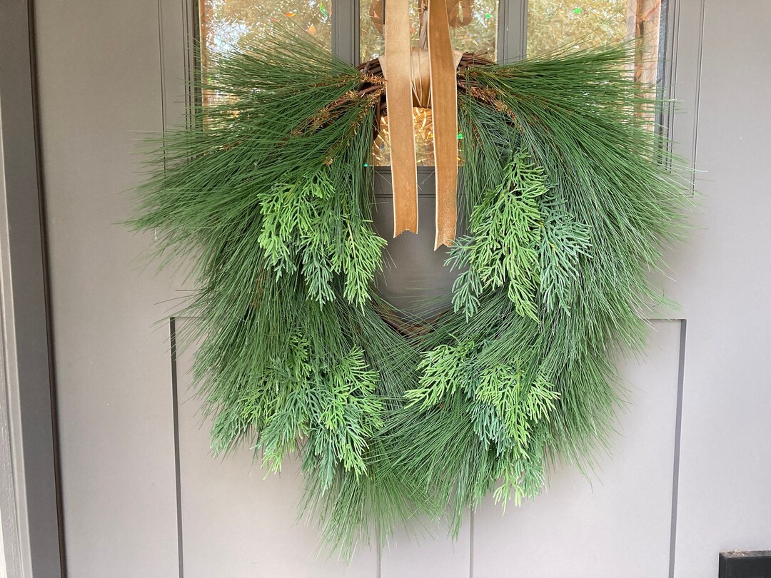 Rustic Winter Pine Wreath for Front Door, Modern Farmhouse Christmas ...