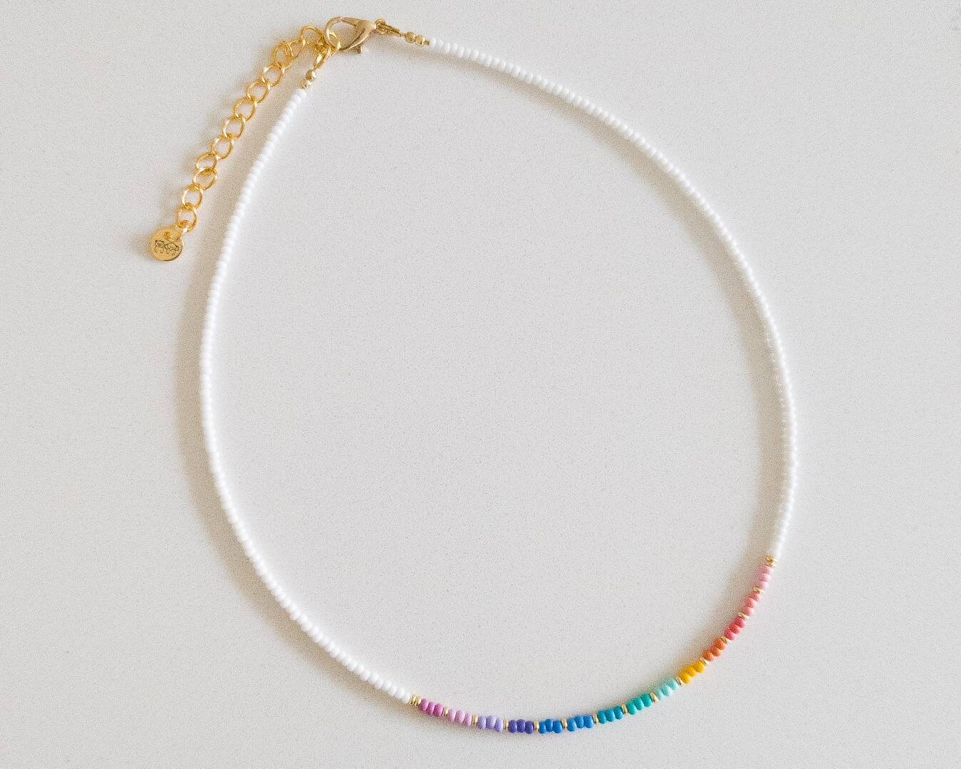 Dainty Rainbow Seed Bead Choker Necklace Rainbow Beaded - Etsy