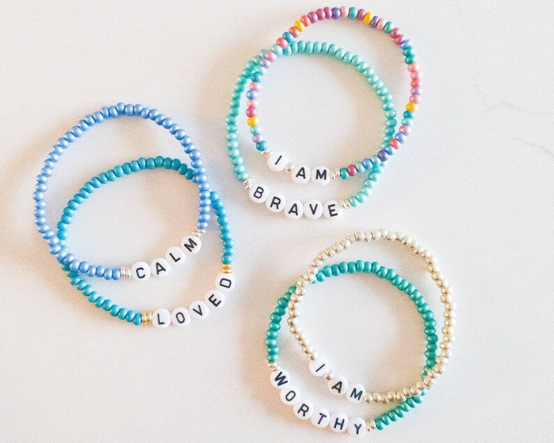 Word Affirmation Beaded Bracelet Set Kids Daily Affirmation - Etsy