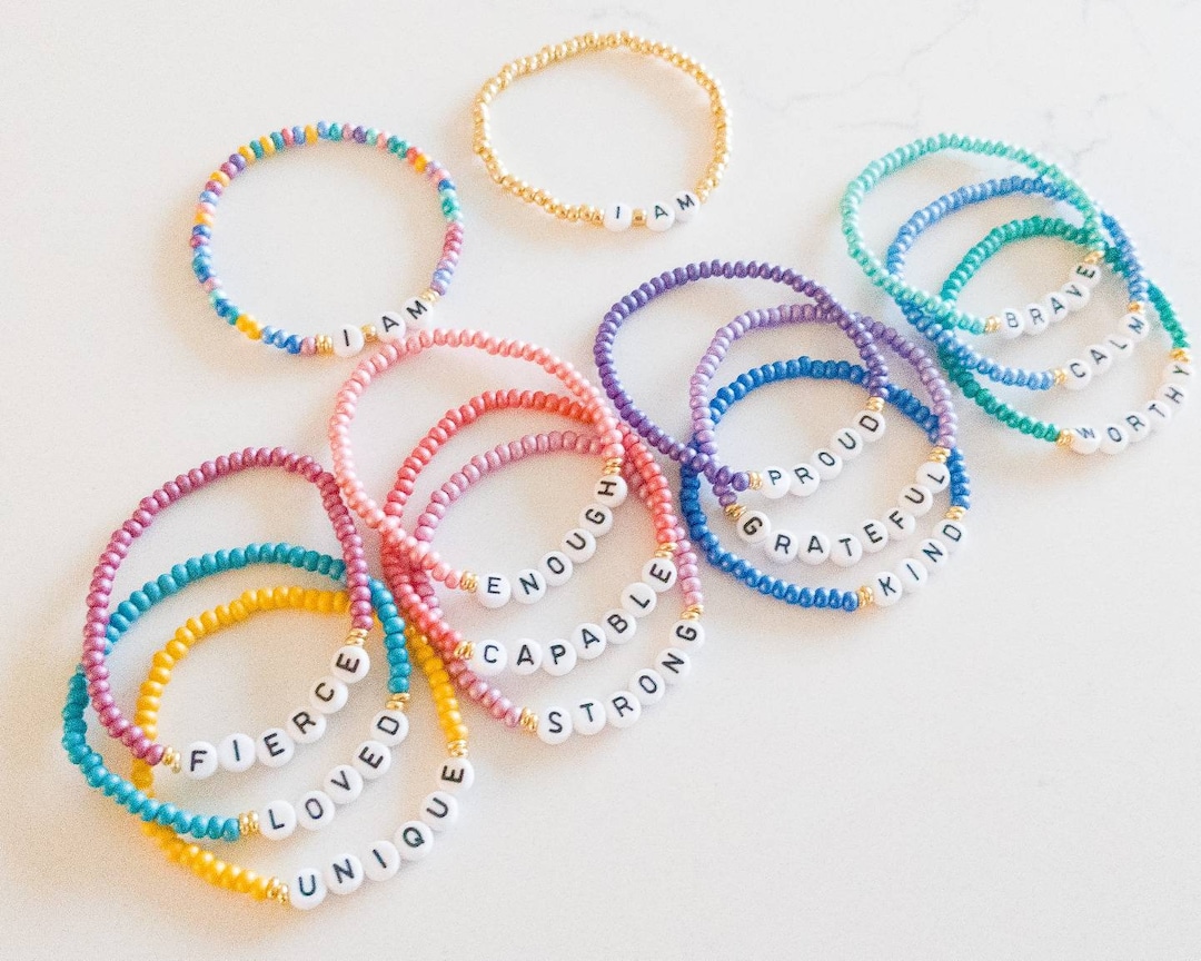 Word Affirmation Beaded Bracelet Set | Kids Daily Affirmation Bracelet ...