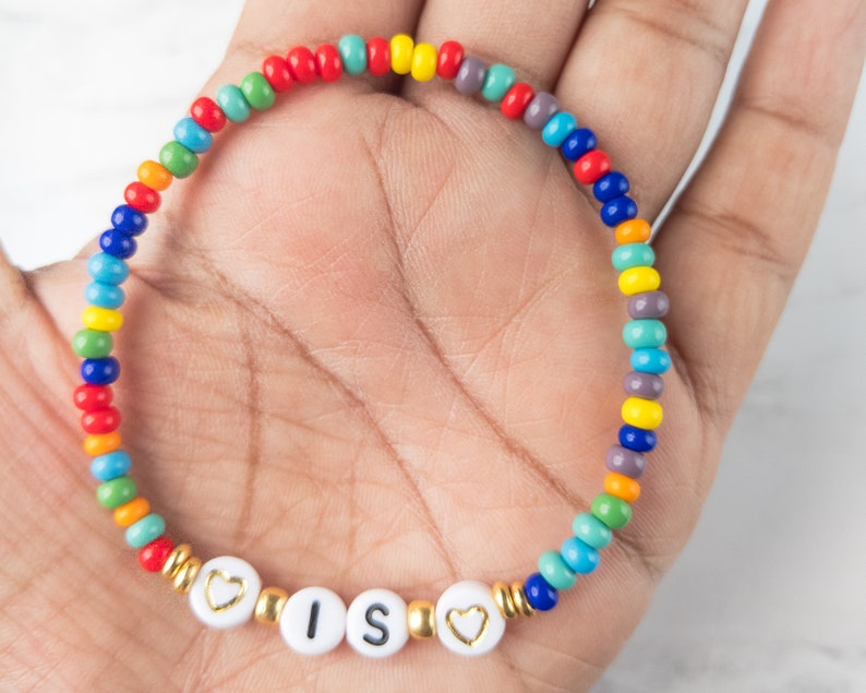 Love Is Love Seed Bead Bracelet Pride Bead Elastic Bracelet | Etsy