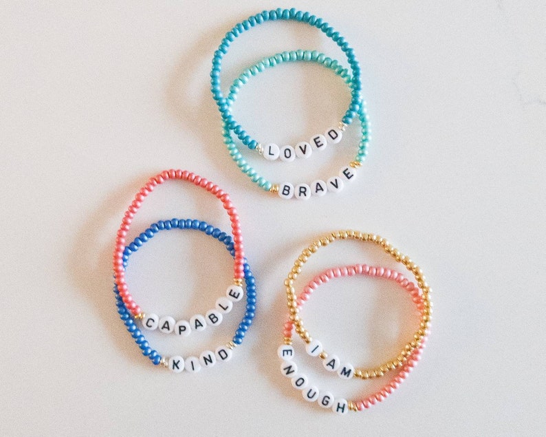 Word Affirmation Beaded Bracelet Set | Kids Daily Affirmation Bracelet ...