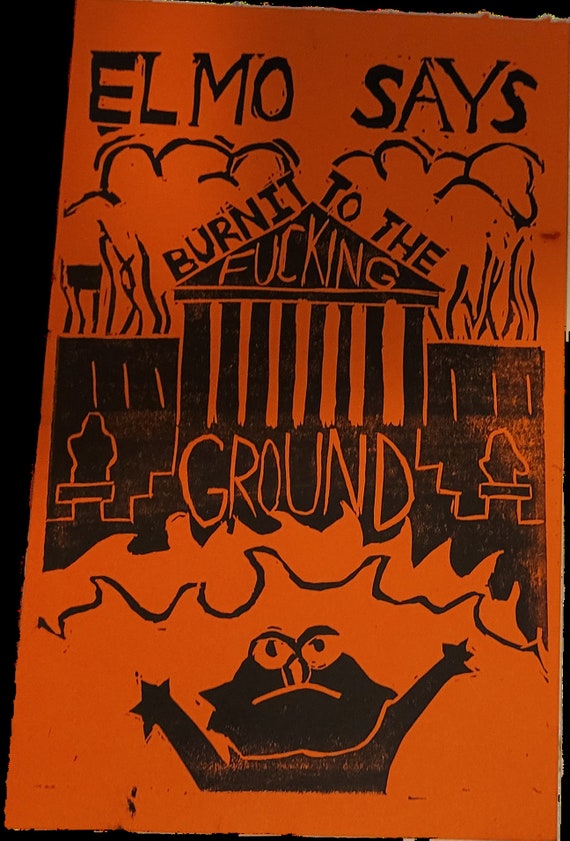 Burning Elmo Print - Etsy