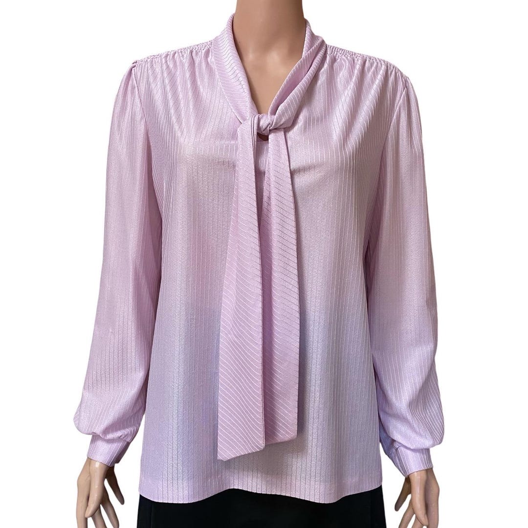 Montgomery Ward Semi Sheer Striped Secretary Tie Neck Shiny Blouse - Etsy