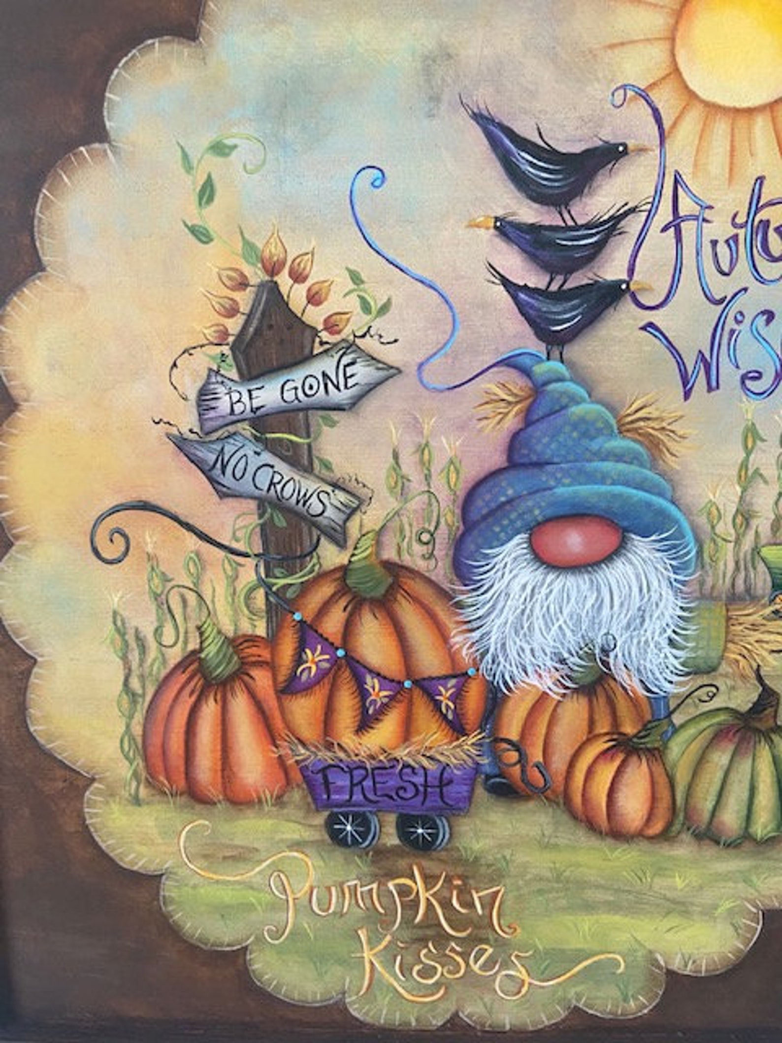 Hand Painted Wooden Fall Gnomes Pumpkins Crows - Etsy