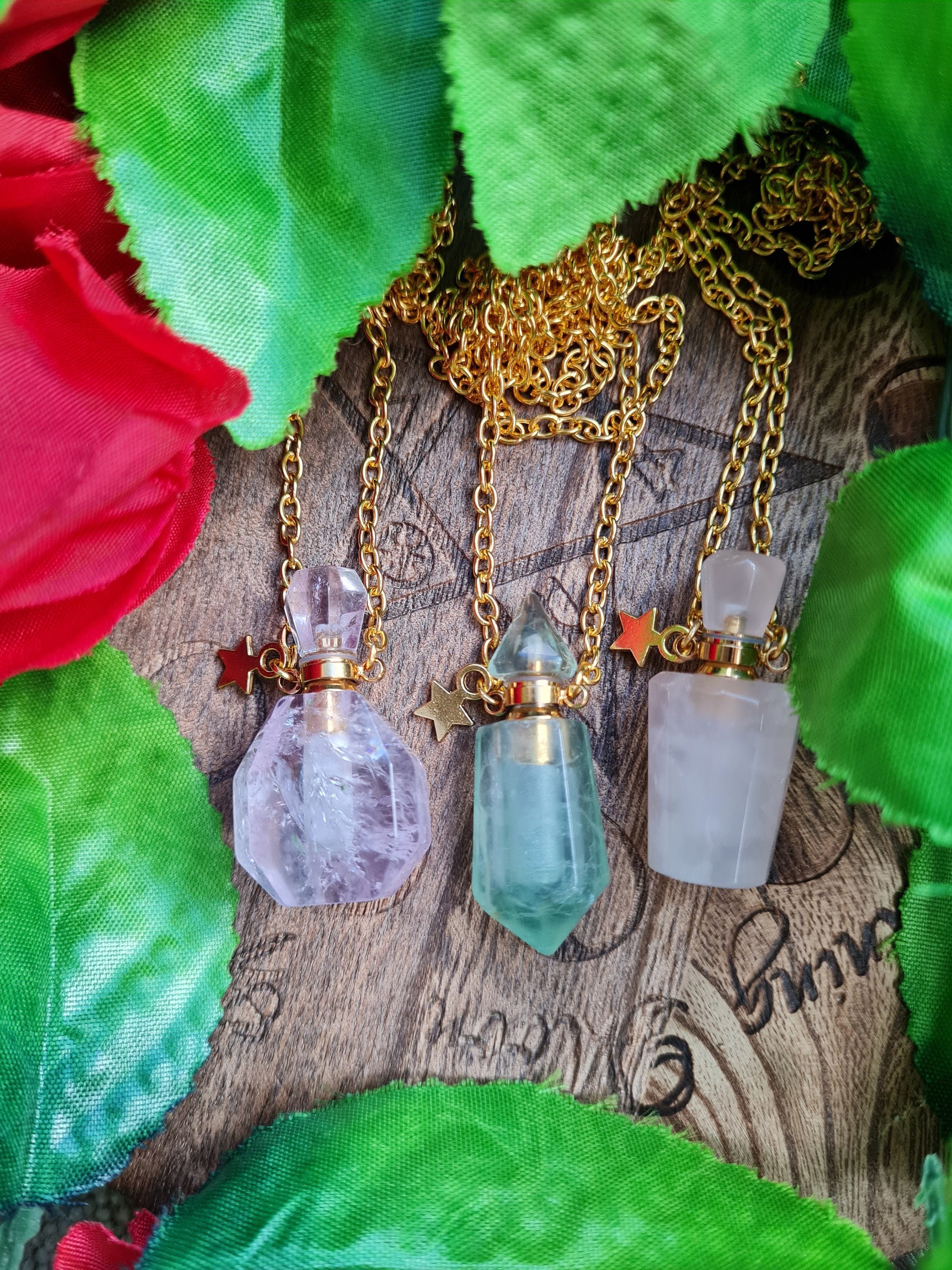 Natural Crystal Potion Bottle Necklaces | Etsy