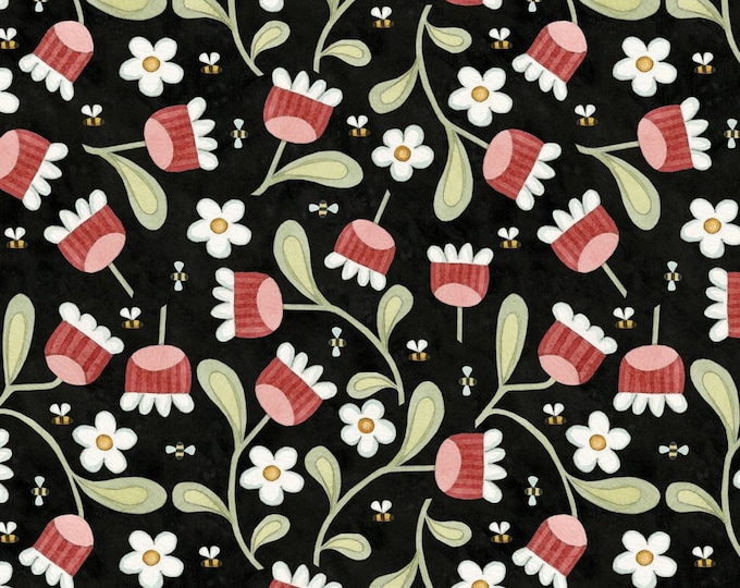 HOP HOP HOORAY ~ Pink and White Flowers on Black Background ~riley ...