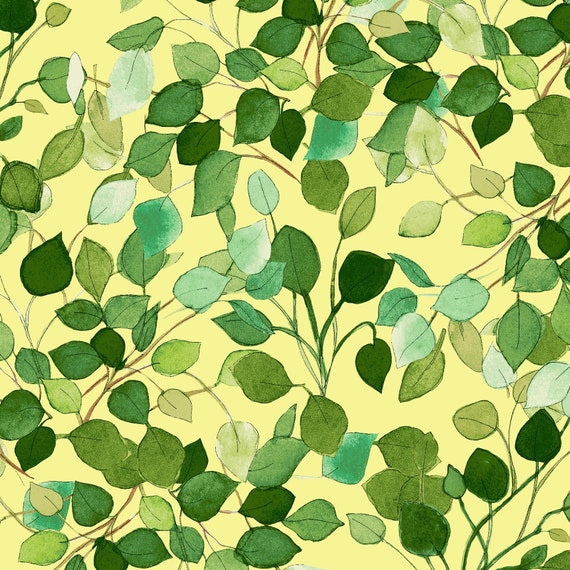 RADIANCE LEAVES VINES Yellow Background Sue Zipkin | Etsy