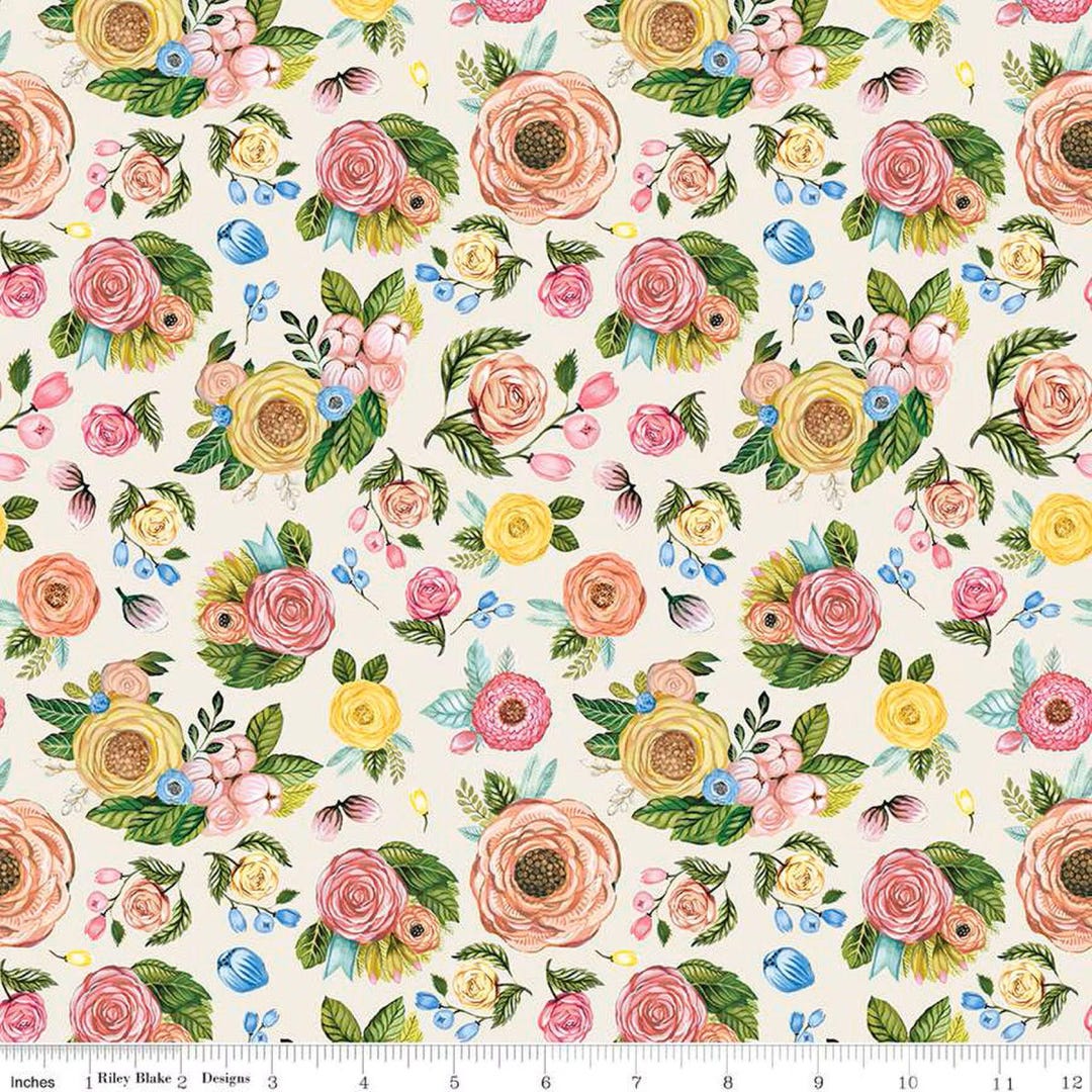 SWEET SPRING FLORAL ~ Ivory Background ~ Riley Blake ~ Lovely Pink and ...