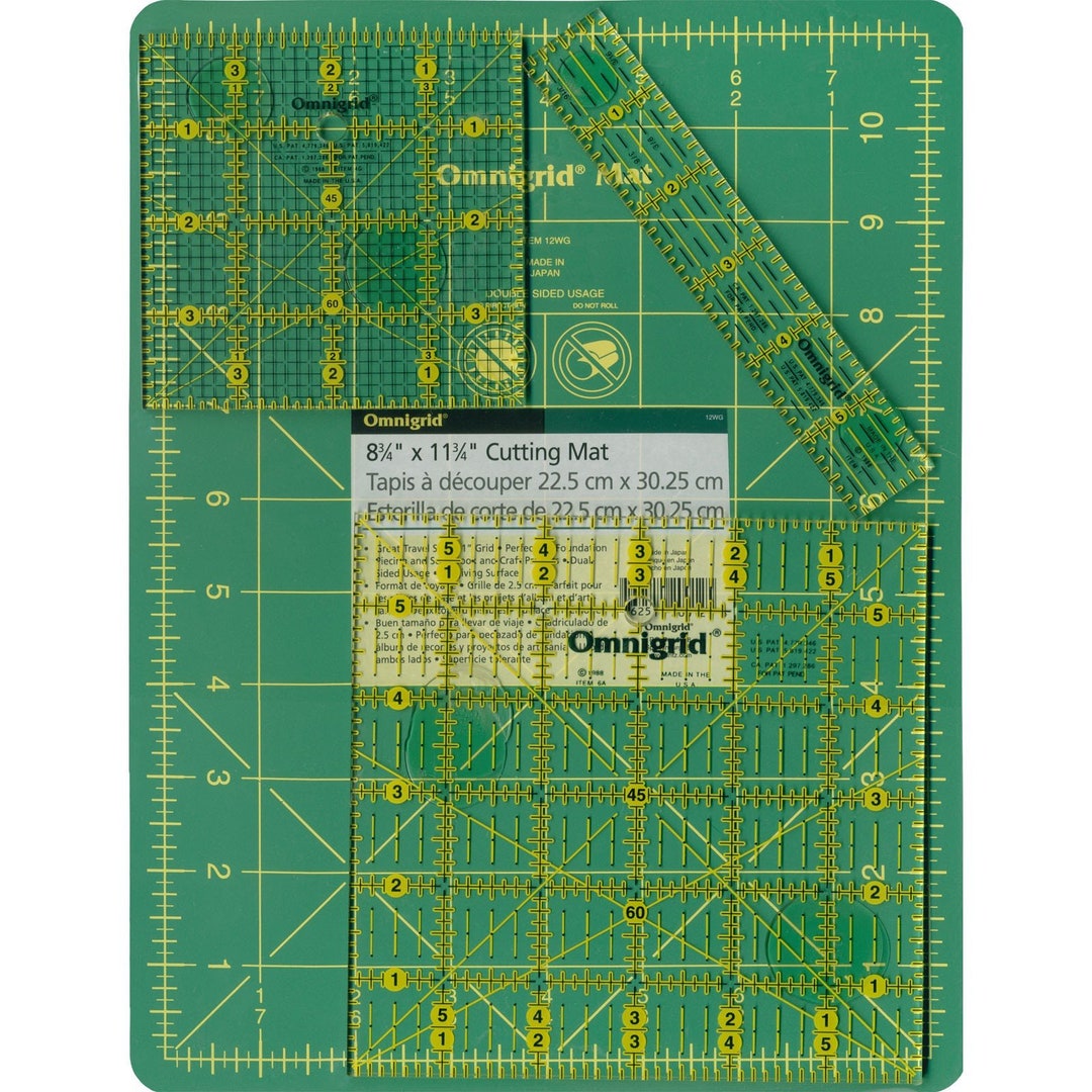 OMNIGRID 8" X 11" Cutting Mat PLUS 3 Rulers ~ Travel Kit ~ 6"x6" 4"x4 ...