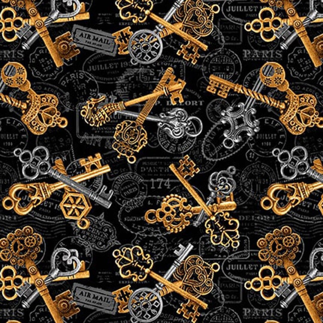 STEAMPUNK ~ TIME TRAVEL ~ Skeleton Keys Gold Silver on Black and Gray ...