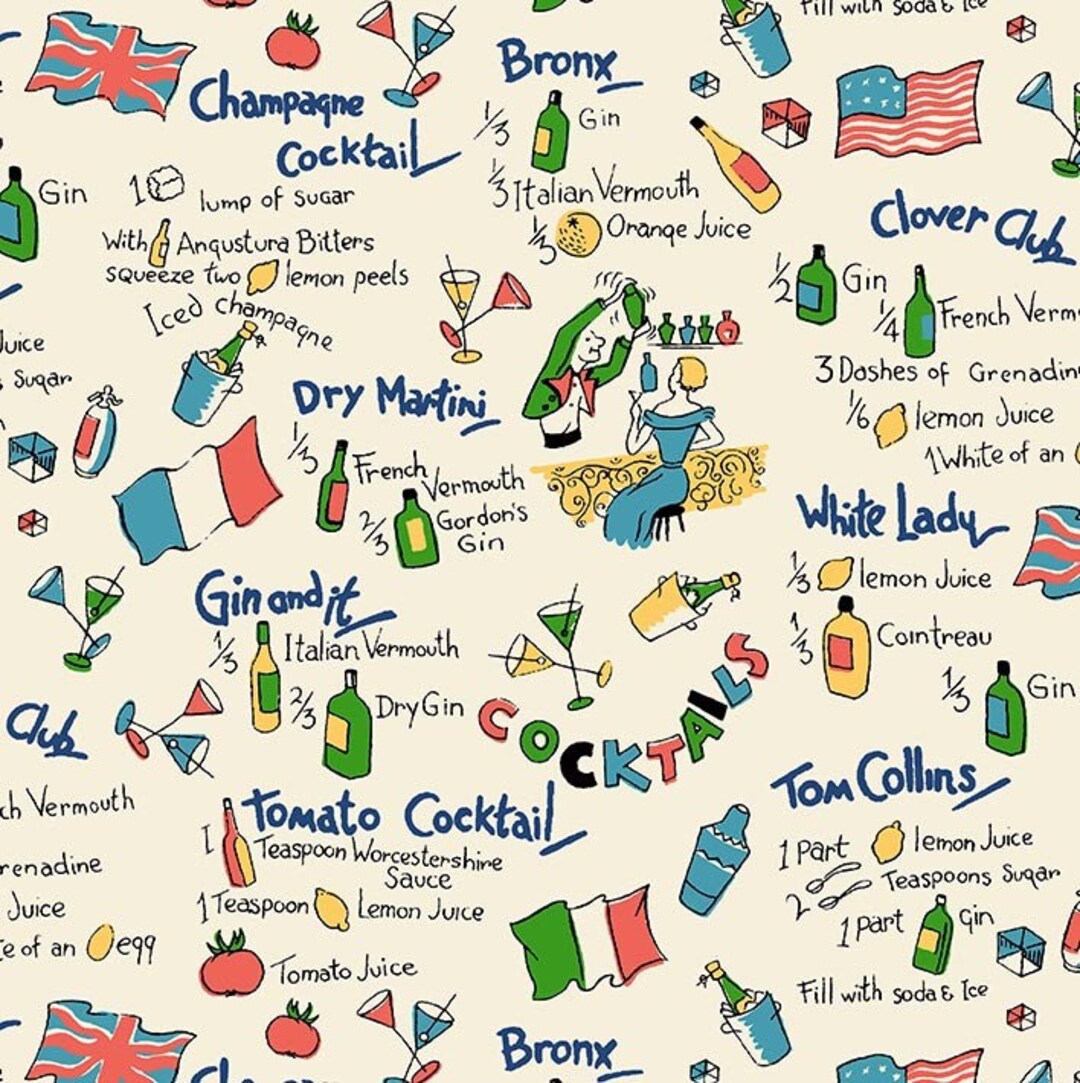 DRY MARTINI Michael Miller Kitschy Cocktails Cream - Etsy