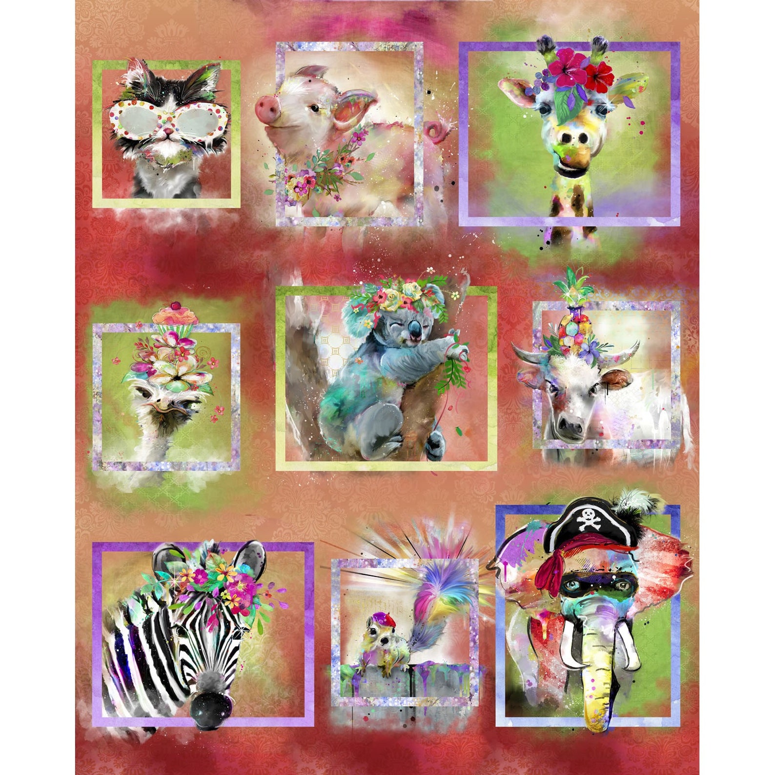 PARTY ANIMALS PANEL ~ so Adorable ~ Fun, Bright Colors ~ by 3 Wishes ...