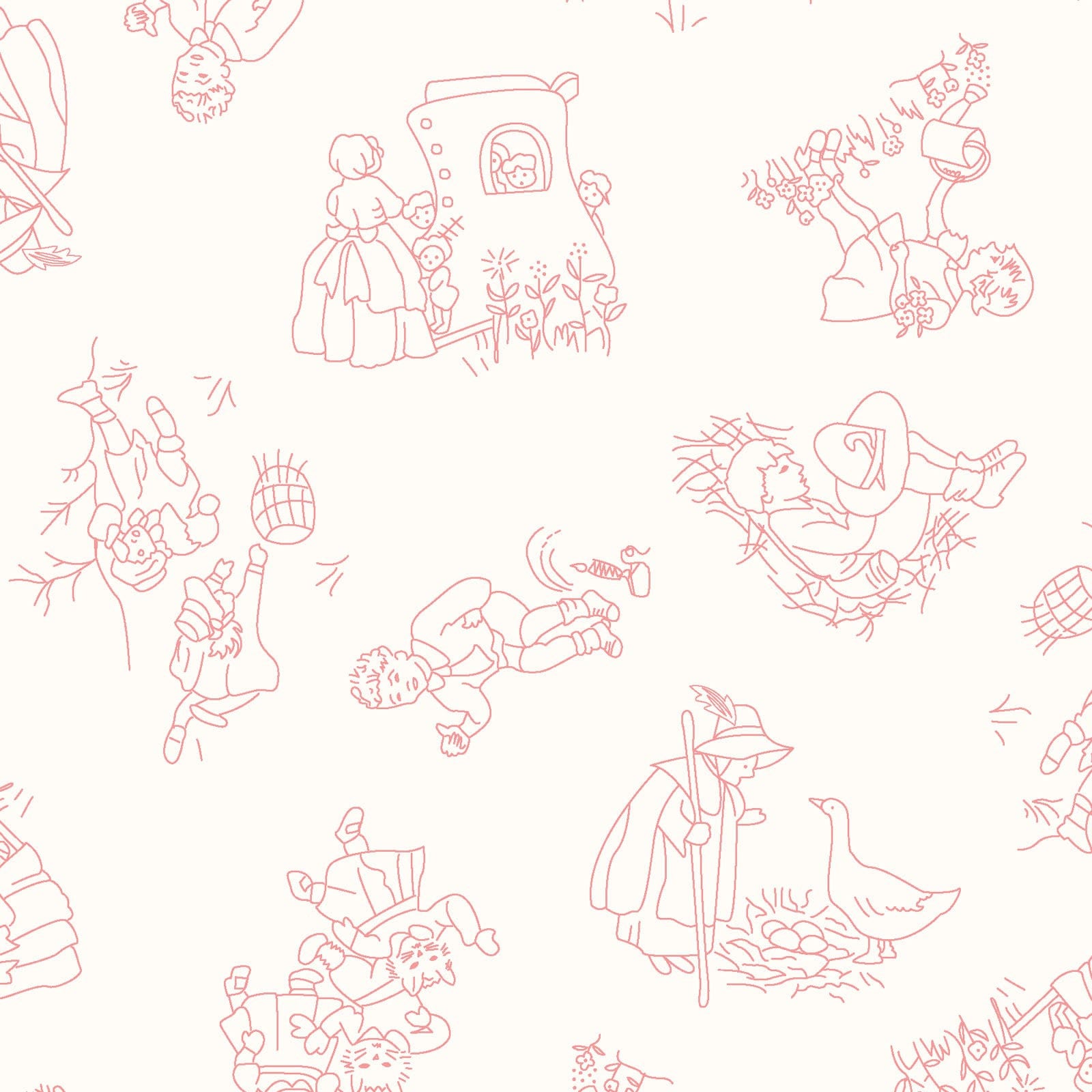Vintage Style NURSERY RHYME Fabric Toile in Pink Creamy | Etsy