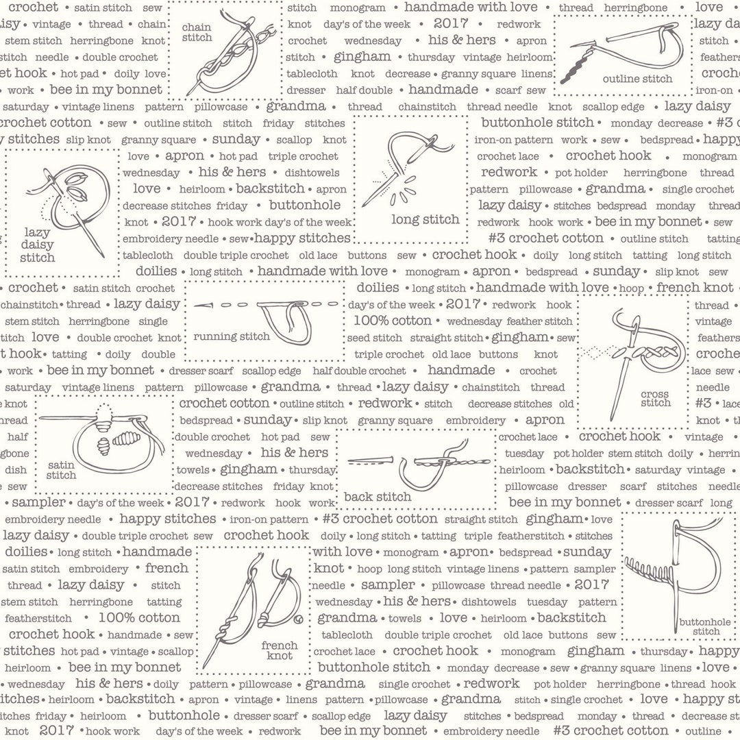 Riley Blake Vintage Sewing Text on Cream Background By-the-yard C6391R ...