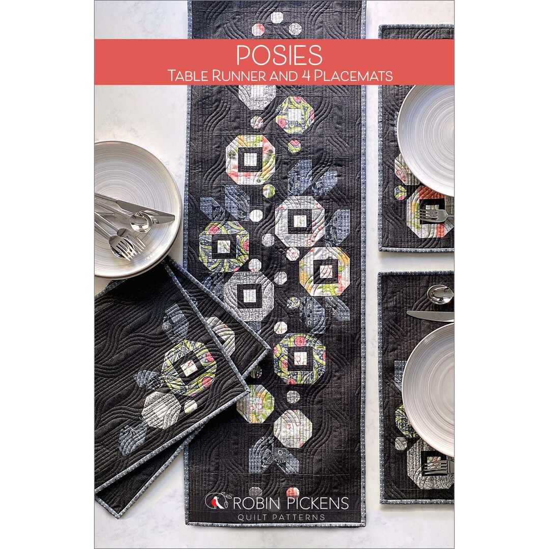 POSIES TABLE RUNNER 42.5x14.5 and 4 Placemats 18.5x13.5 ~ Quilt ...