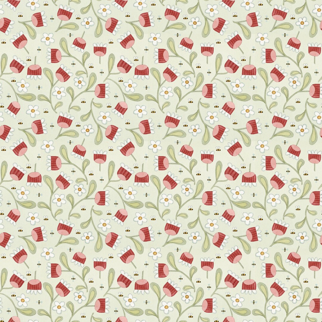 HOP HOP HOORAY ~ Pink and White Flowers on Creamy Background ~riley ...