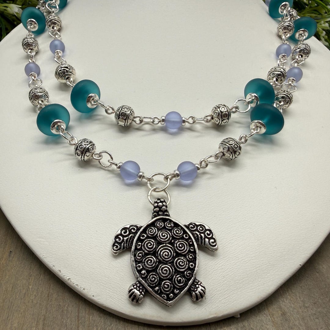 Sea Turtle Pendant: Beach Style Glass Beaded Long Station Chain - Etsy