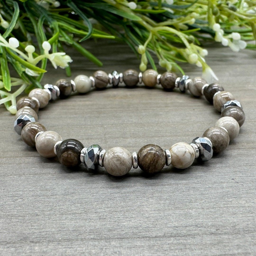 Balance and Strength Bracelet Genuine Silver Leaf Jasper and Faceted ...