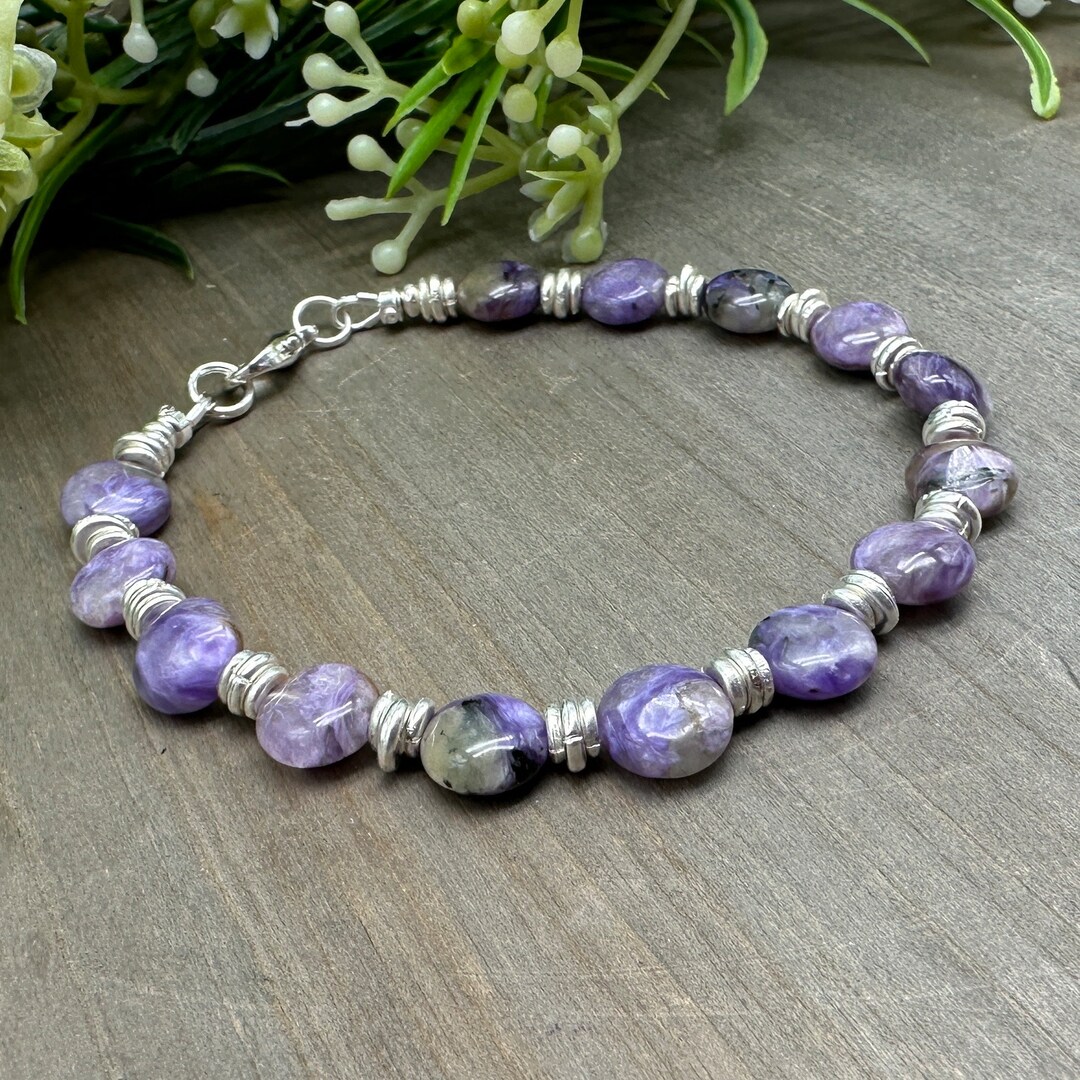 Insight and Acceptance Bracelet Genuine Charoite 8 Mm Coin Shaped ...
