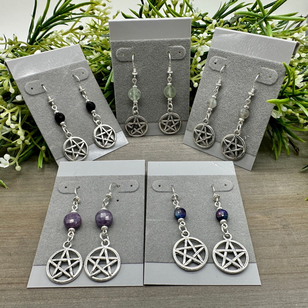 Pentacle Stone Bead Earrings: Sterling Silver Witch Wicca Jewelry - Etsy