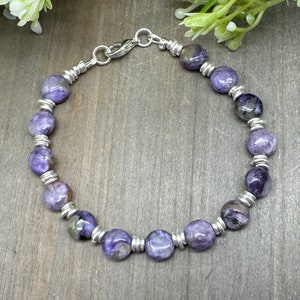 Insight and Acceptance Bracelet Genuine Charoite 8 Mm Coin Shaped ...