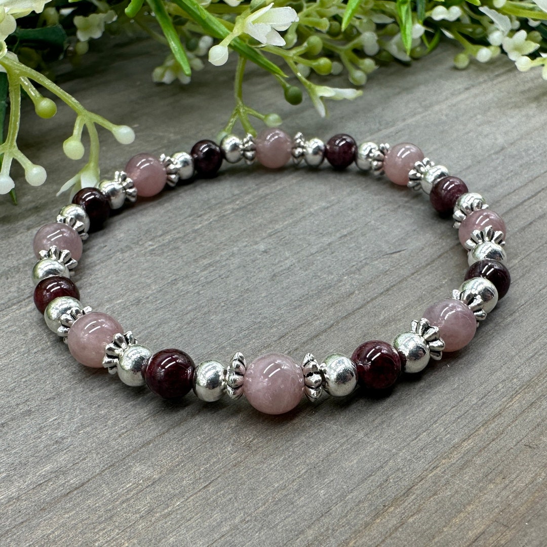 Loving Strength Bracelet | Genuine Rose Quartz and Garnet Crystal ...