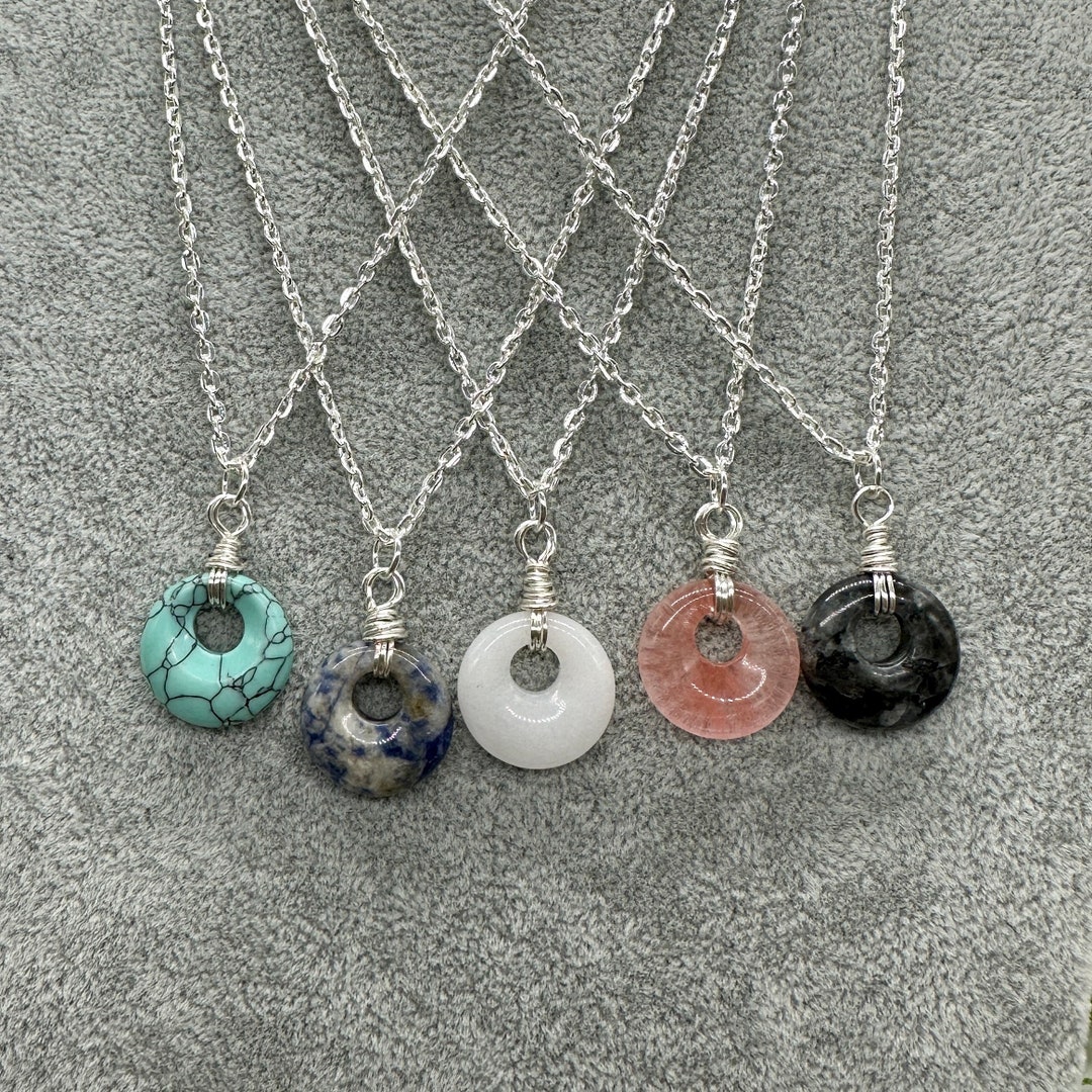 Gemstone Pi Donut Stone 18 Inch Pendant Unakite, White Jade, Cherry ...
