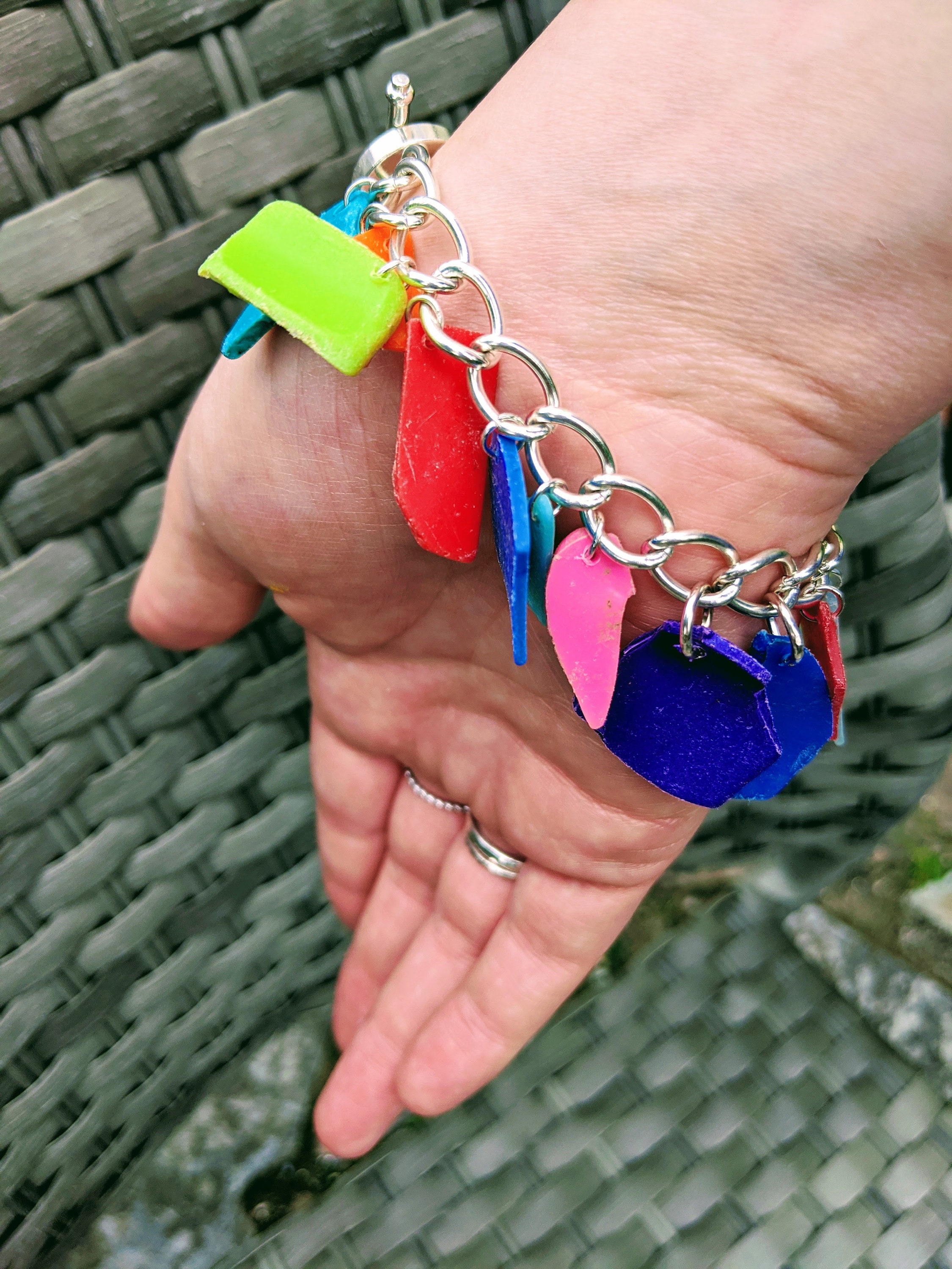 Beach plastic silver charm bracelet jewellery re-cycled multi | Etsy