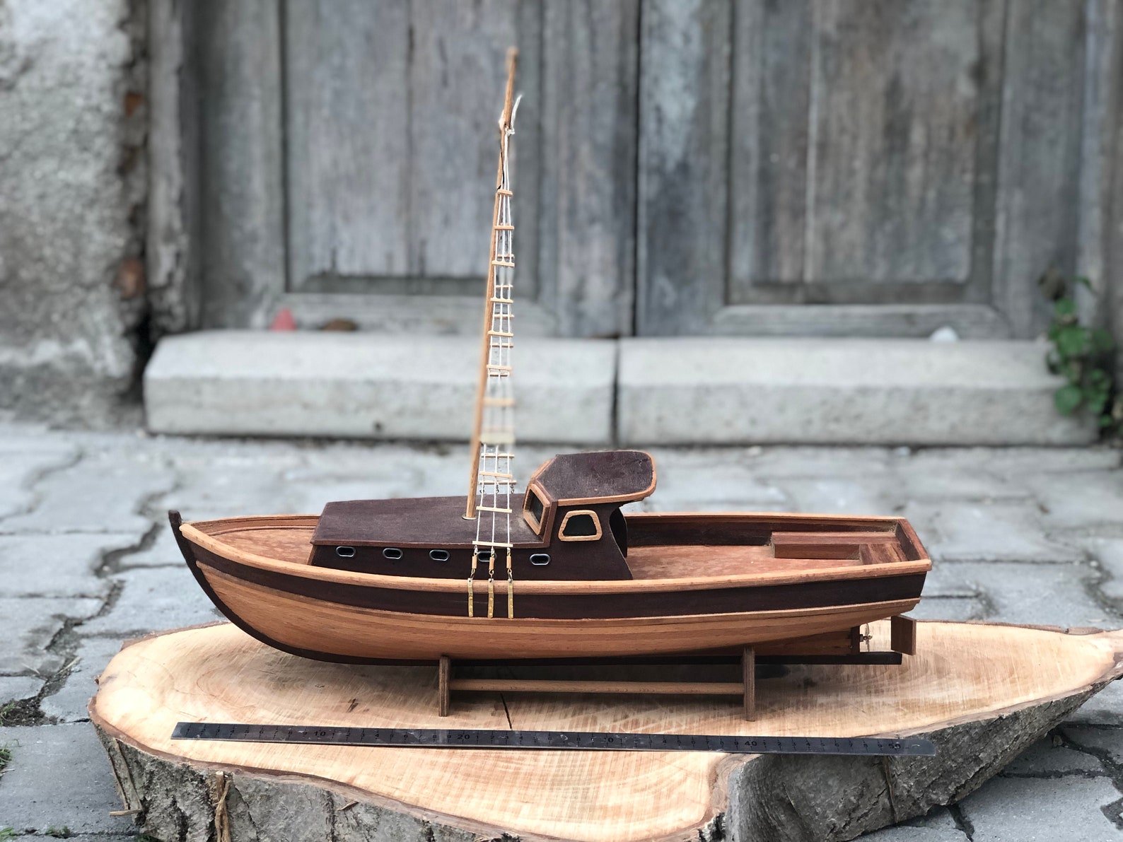 Wooden Model Ship Referee Motors Scale Model Boat - Etsy