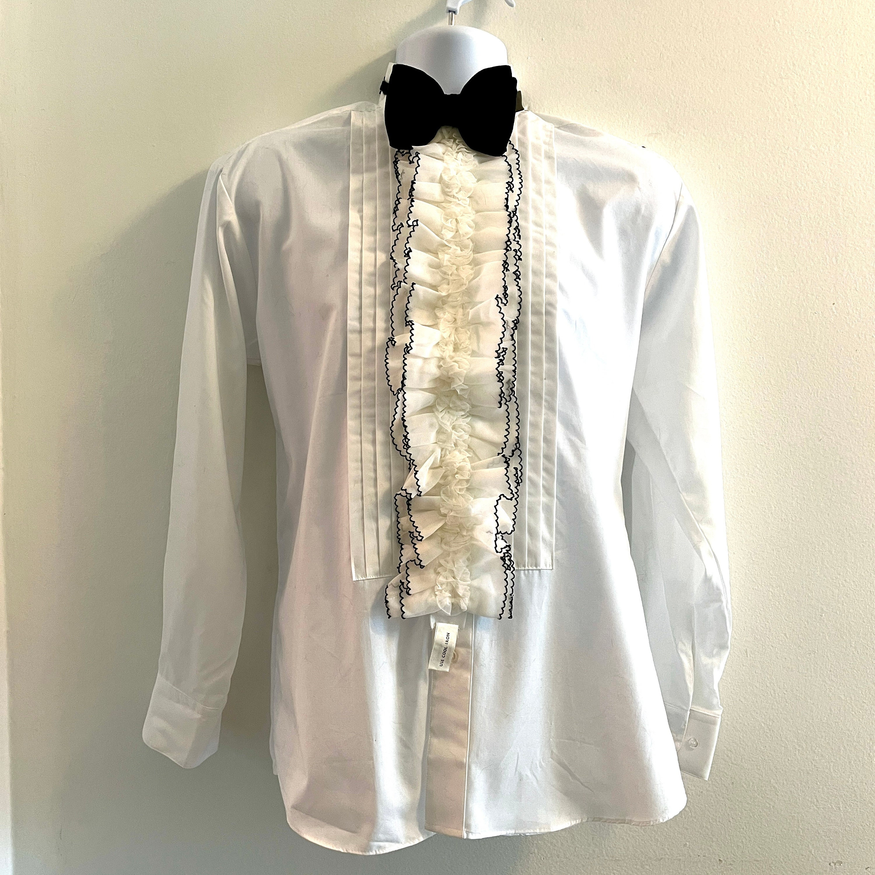 1980's Men's Tux Shirt, Ruffle Bib and Velvet Bow Tie - Etsy
