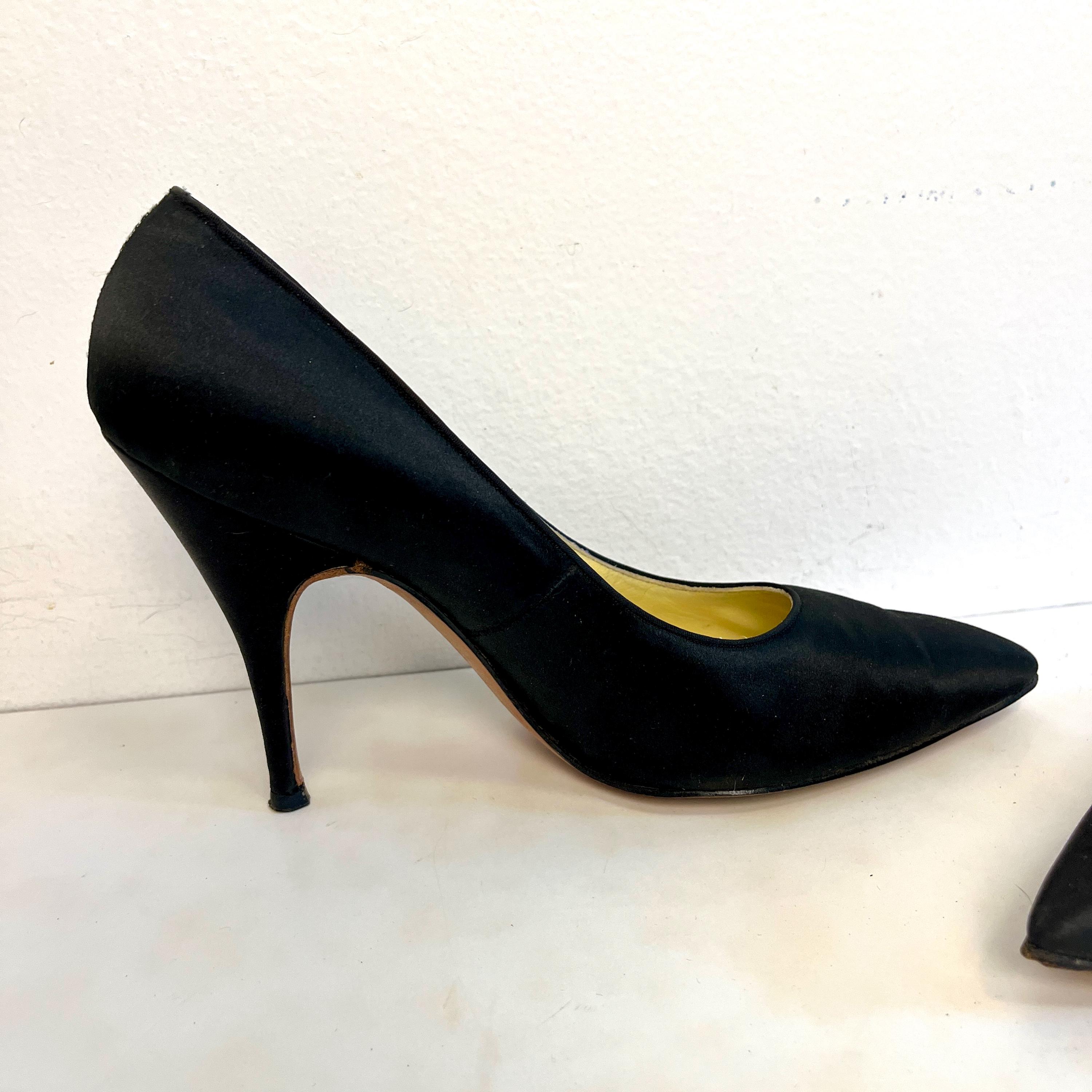 Sz. 8N Black Satin 1960's Stilettos 4" Heel - Etsy