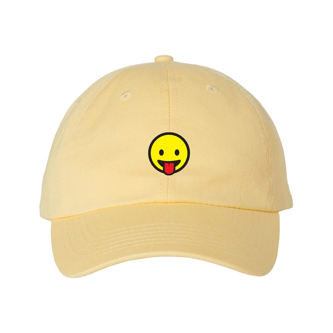 Smiley Face With Tongue Emoji - Adjustable Embroidered Baseball Cap ...