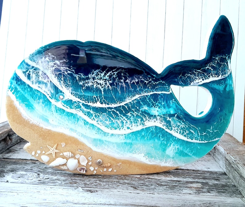 Whale Resin Ocean | Coastal Whale Art | Ocean Themed Freestanding Whale ...
