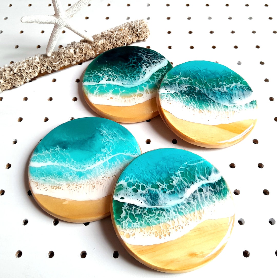 Resin Ocean Coasters, Coastal Drinks Coasters, Coastal Art, Ocean Gifts ...