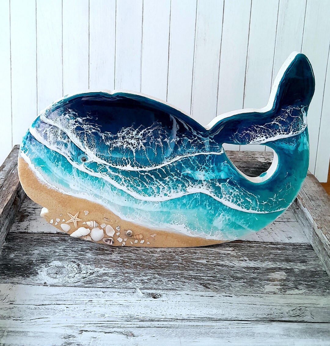 Whale Resin Ocean | Coastal Whale Art | Ocean Themed Freestanding Whale ...