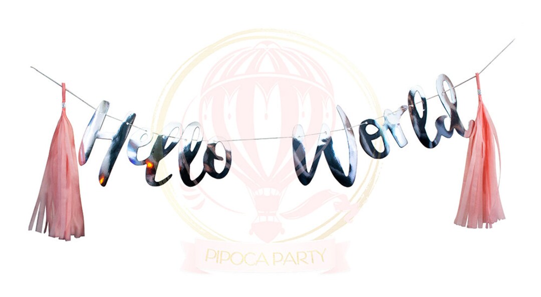 Silver Hello World Garland, Baby Girl Shower - Etsy