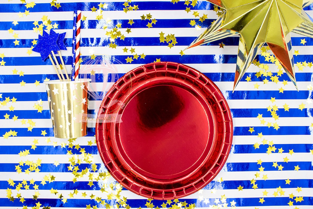 8 Metallic Red Party Plates, Superhero Party, Pirate Party, Sailor ...