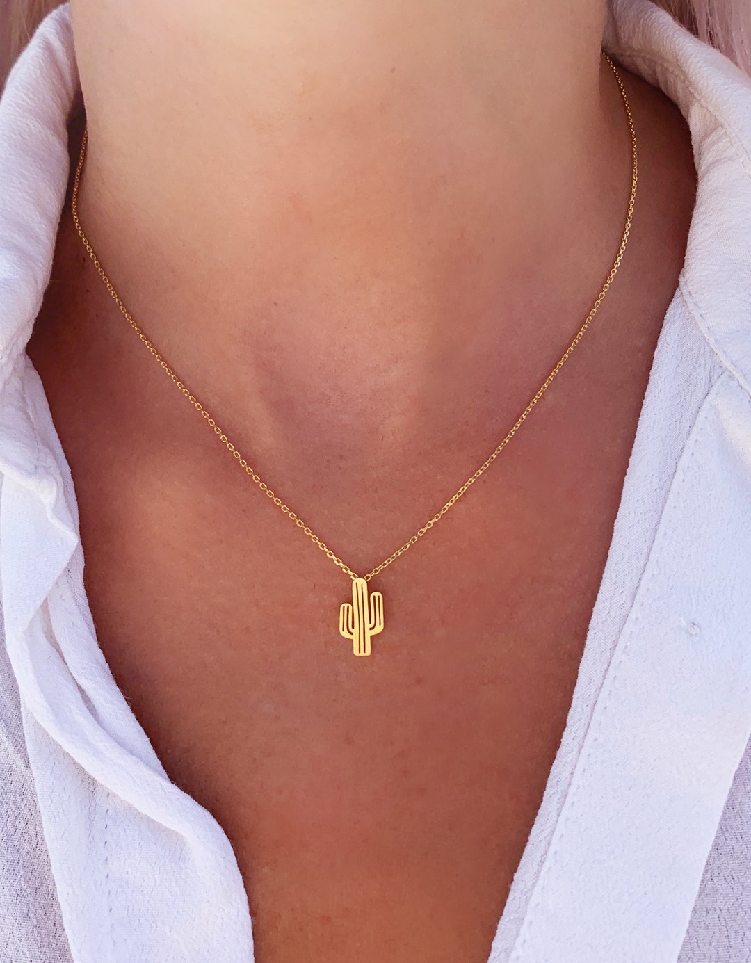 18k Gold Plated Cactus Pendant Necklace, Cactus Necklace, Mini Cacti ...