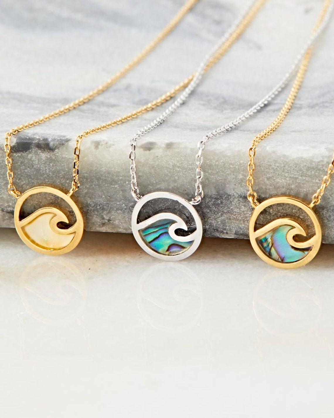 18k Gold Plated Wave Coin Pendant Necklace Gold & Aqua Wave | Etsy